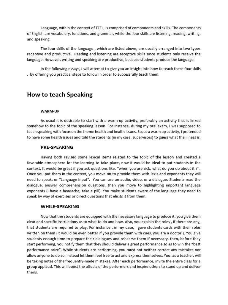 Teaching the Four Language Skills | PDF | Reading Comprehension ...