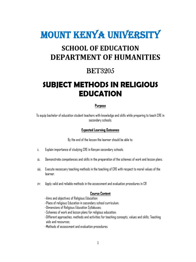 8818 Bet3205 Subject Methods in Religious Education Notes | PDF