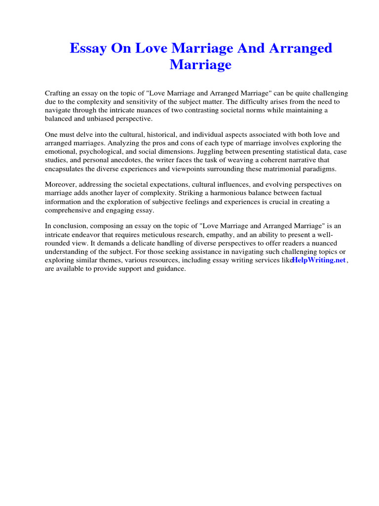 Essay On Love Marriage and Arranged Marriage | PDF