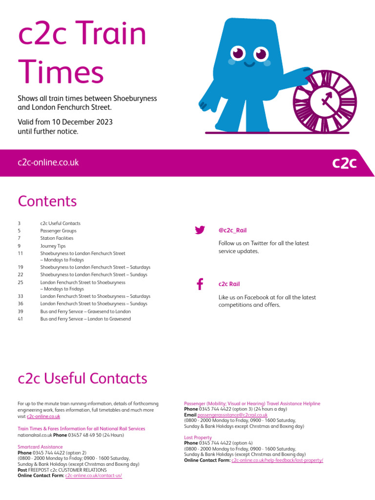 c2c Timetable Book 10Dec23-UntilFurtherNotice | PDF | Transport | Land Transport