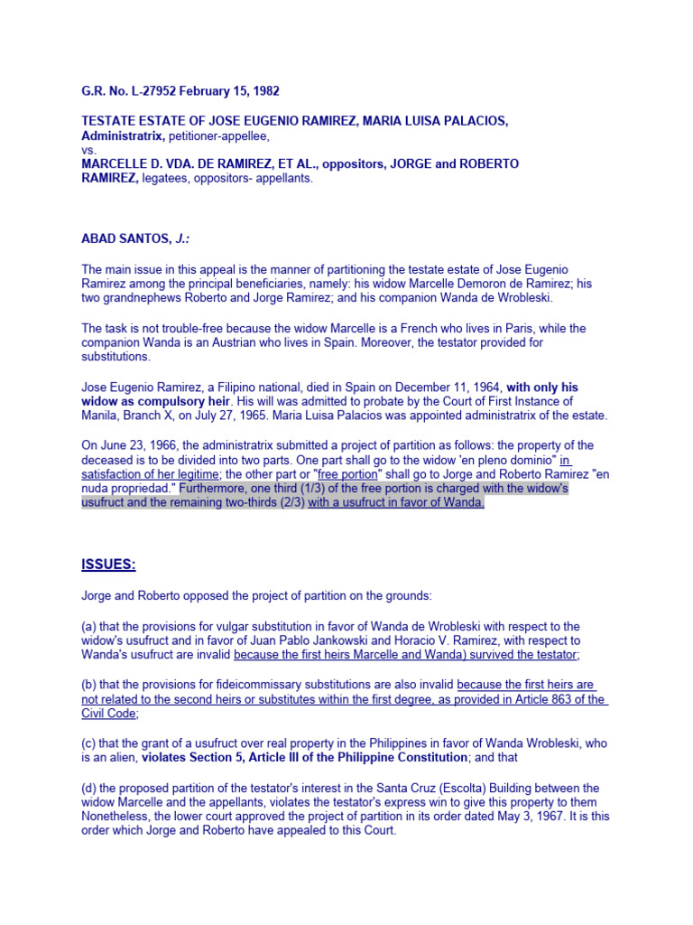 1 RAMIREZ vs. RAMIREZ (Usufructuary) | PDF | Inheritance | Will And ...