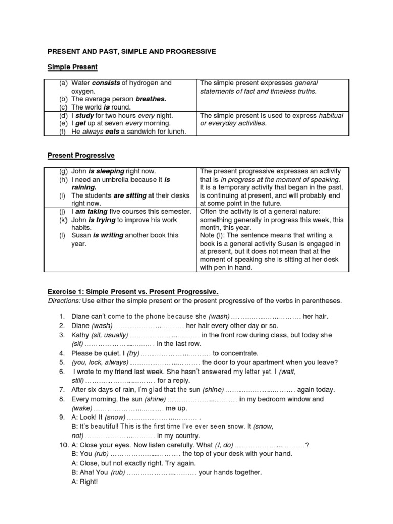 1. Simple Present & Present Progressive | Adjective | Syntax | Free 30 ...