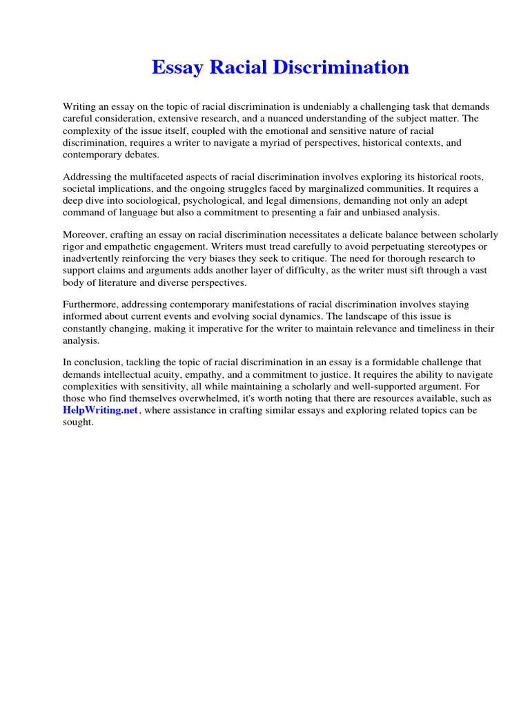 Essay Racial Discrimination | PDF | Walden | Types Of Chocolate