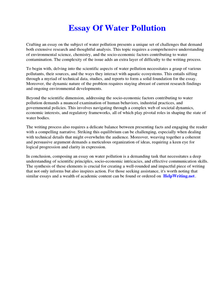 Essay of Water Pollution | Download Free PDF | Essays | Pollution