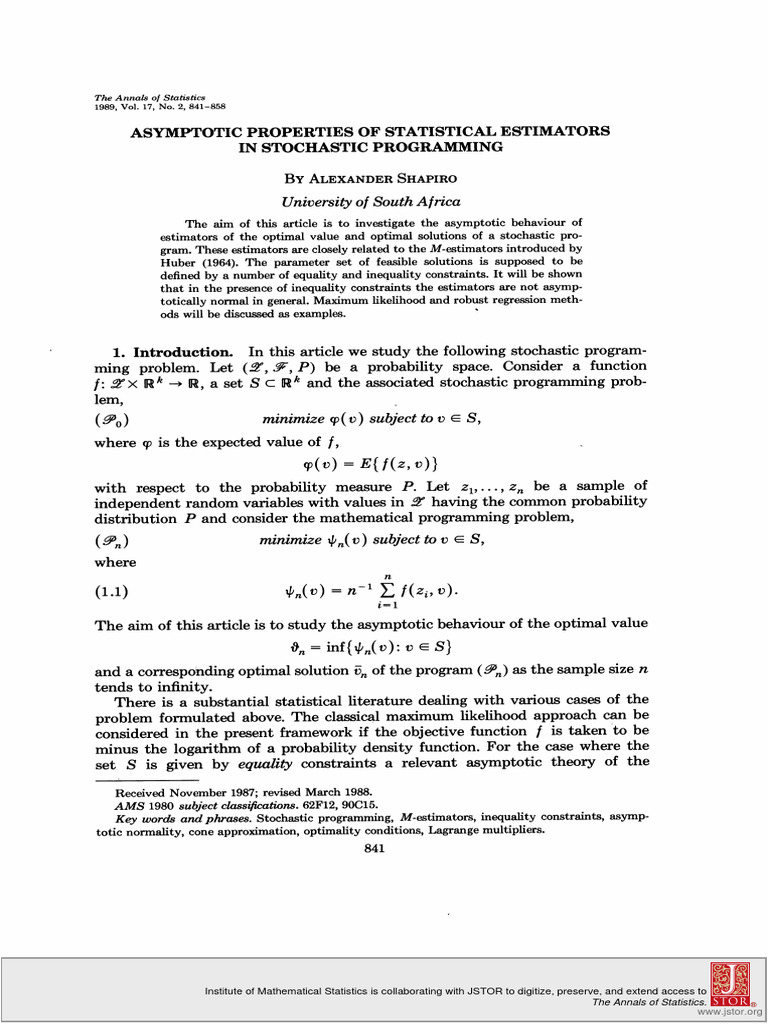 Institute of Mathematical Statistics Is Collaborating With JSTOR To ...