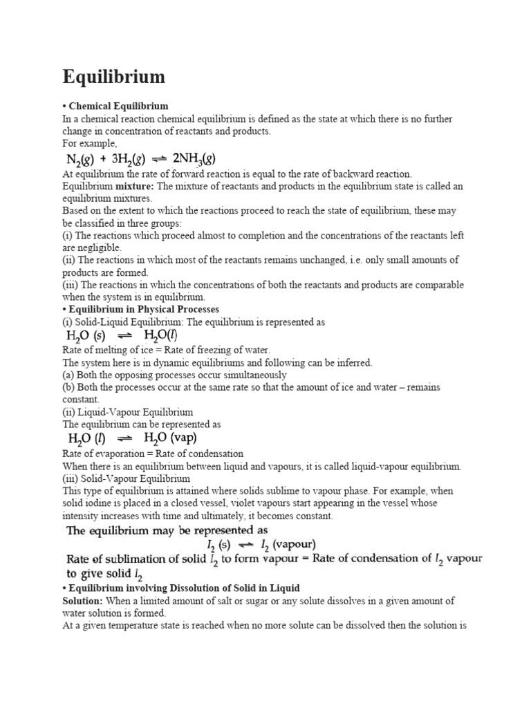 11 Chemistry Notes Equilibrium | PDF | Chemical Equilibrium | Acid