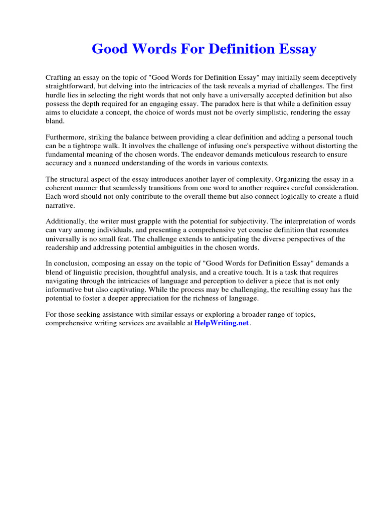 Good Words For Definition Essay PDF Mean Essays