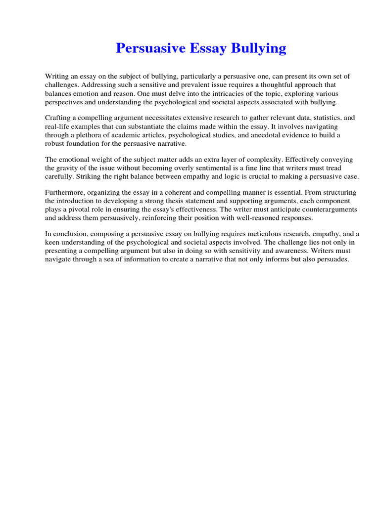 Persuasive Essay Bullying | PDF | Macroeconomics | Fiscal Policy