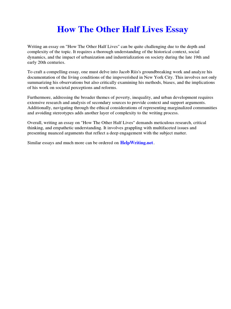 How The Other Half Lives Essay | PDF | Autism Spectrum