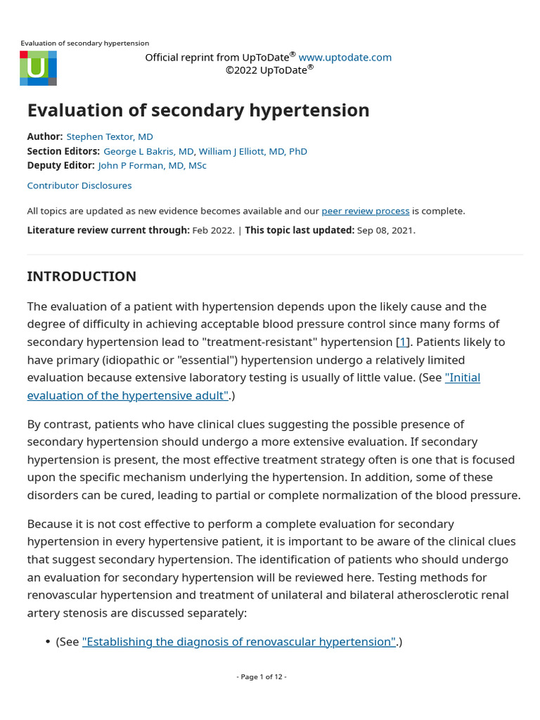Evaluation of Secondary Hypertension | PDF | Hypertension | Blood Pressure