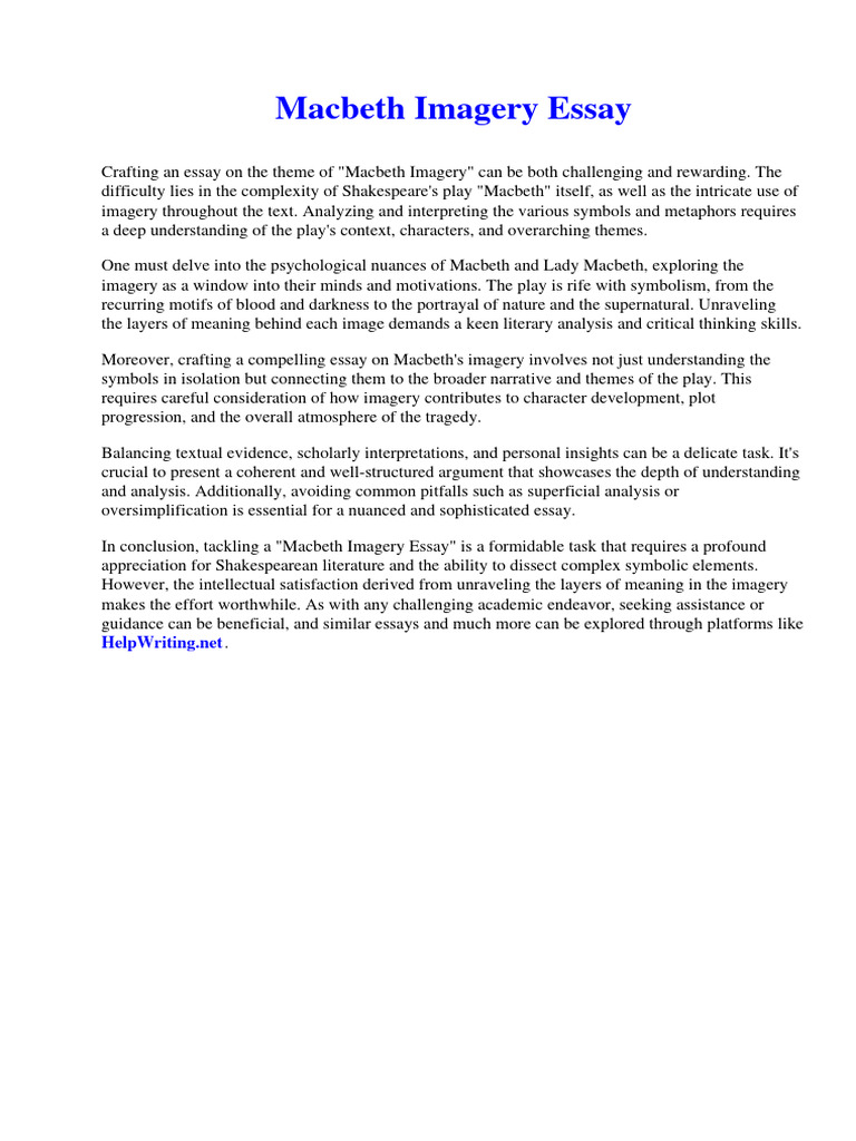 Macbeth Imagery Essay | PDF
