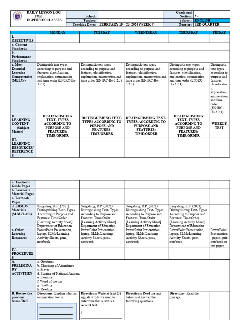 G5 Q3W4 DLL ENGLISH (MELCs) | PDF | Word | Learning
