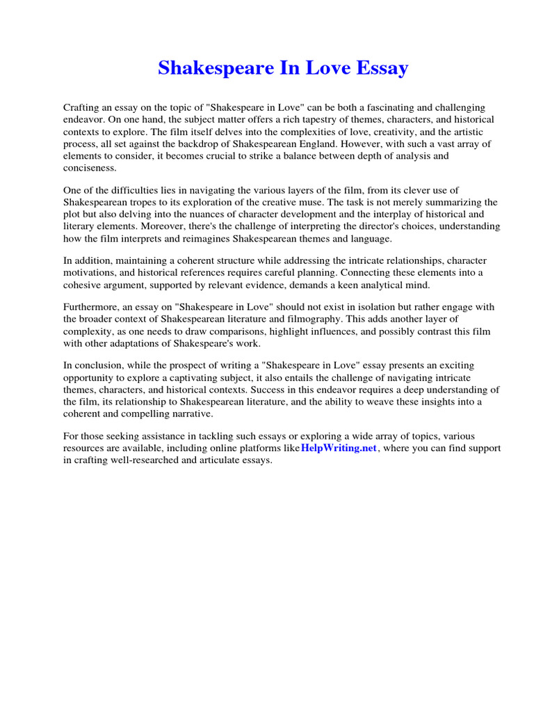 Shakespeare in Love Essay | PDF