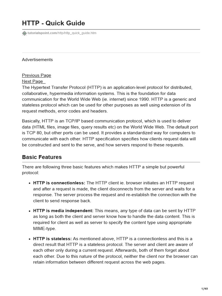 HTTP - Quick Guide | PDF | Web Server | Internet & Web