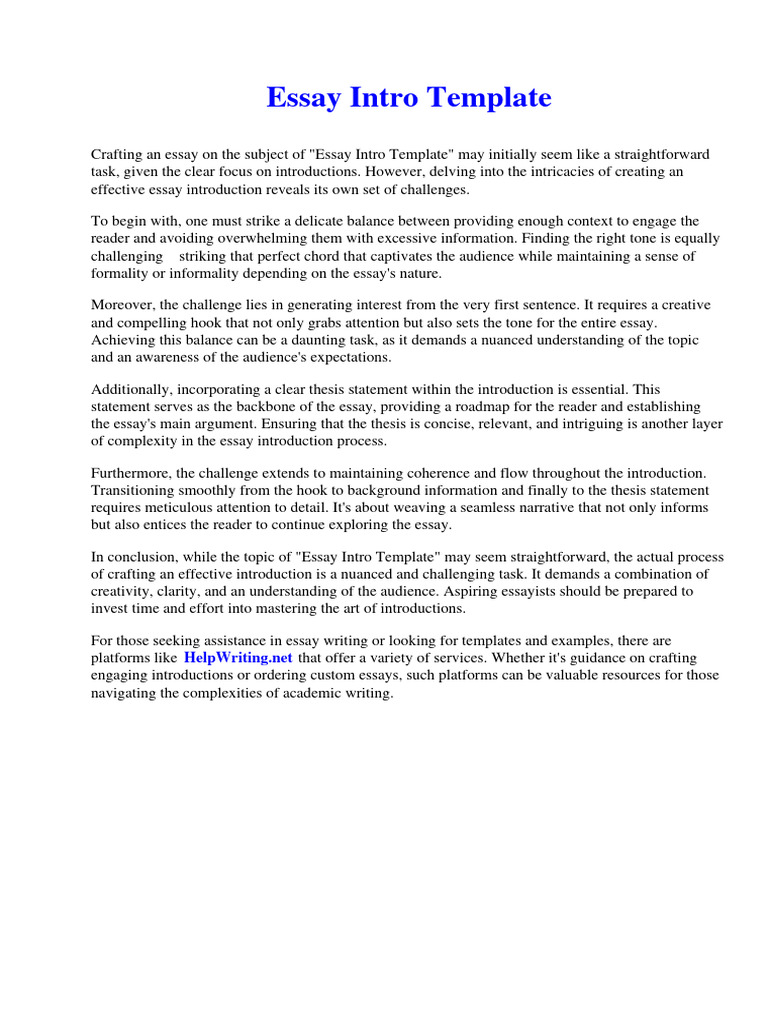 Essay Intro Template | PDF | Dependent And Independent Variables | Essays Essay Intro Template | PDF | Dependent And Independent Variables | Essays