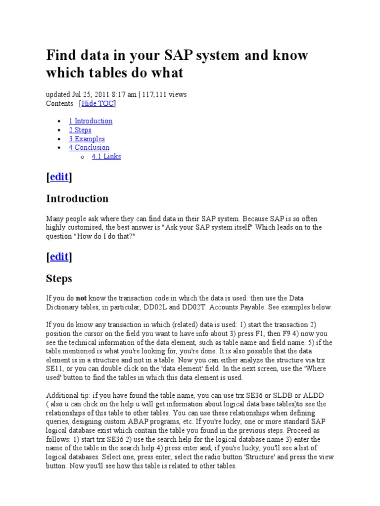 Find Data in Your SAP System and Know Which Tables Do What | PDF | Database Index | Ibm Db2