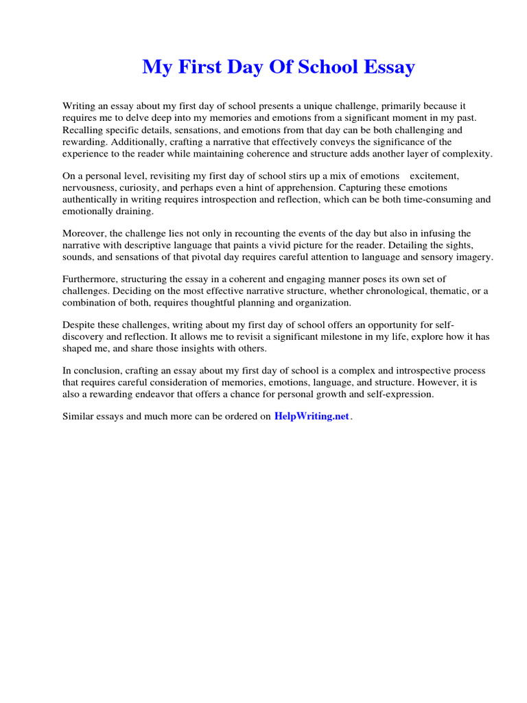 My First Day of School Essay | PDF | Grief | Psychology