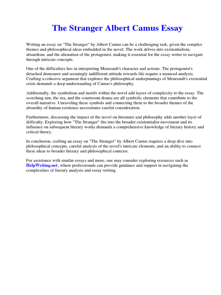 The Stranger Albert Camus Essay | PDF | Unconscious Mind | Justice