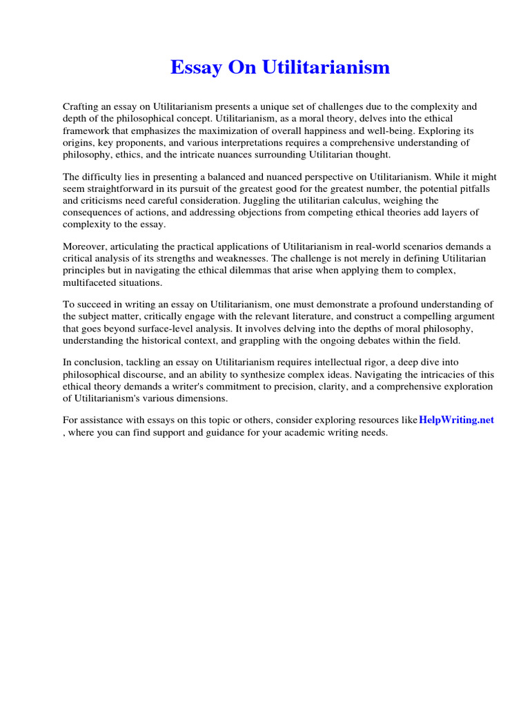 Essay On Utilitarianism | Download Free PDF | Utilitarianism