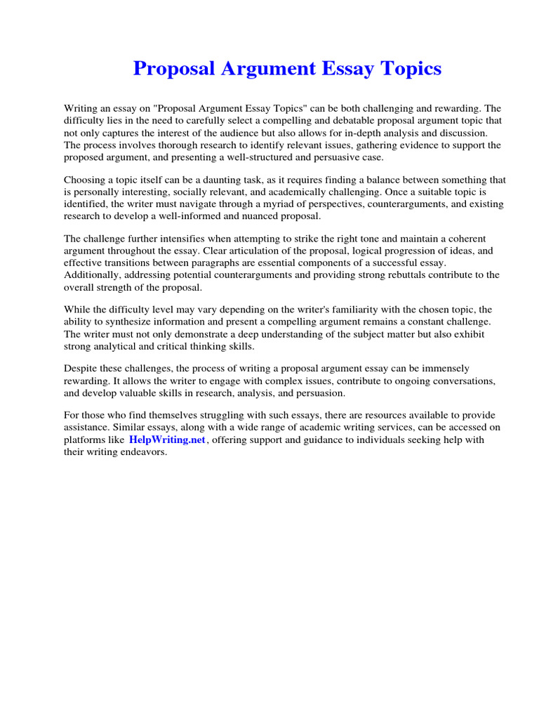 Proposal Argument Essay Topics | PDF | Essays | Ballet