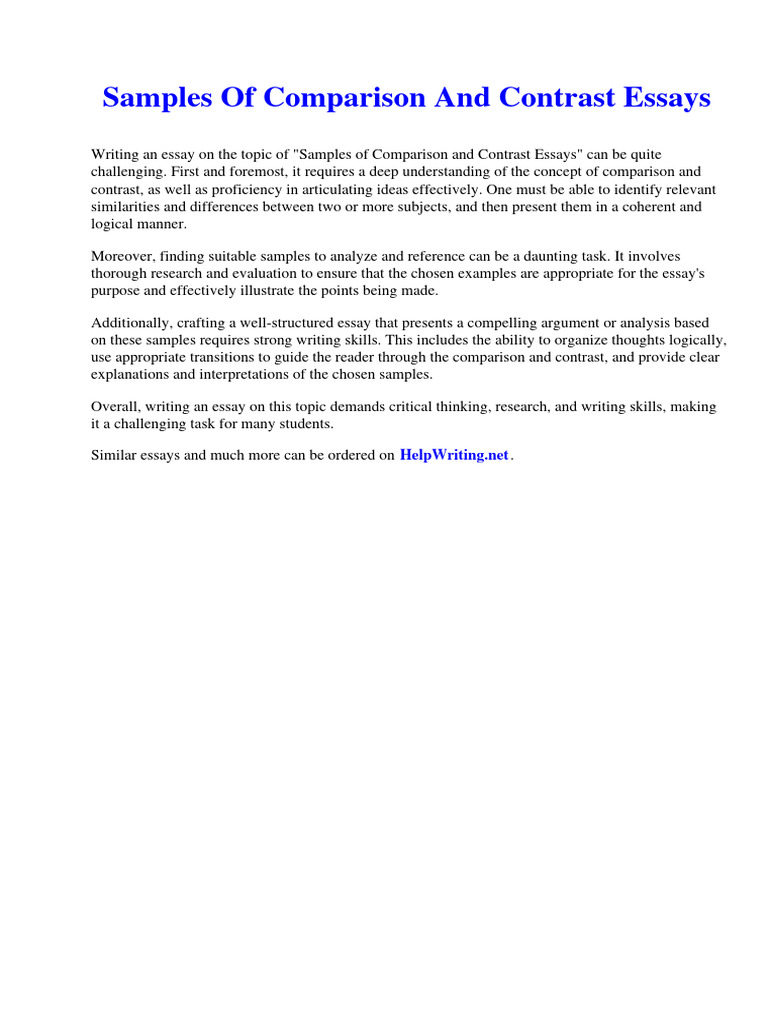 Samples of Comparison and Contrast Essays | PDF | Cell Adhesion ...