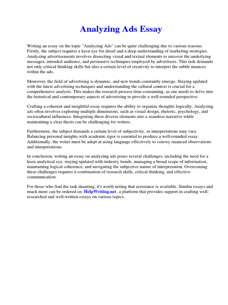 Analyzing Ads Essay | PDF