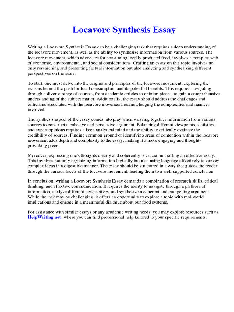 Locavore Synthesis Essay | PDF | Essays | John Dewey