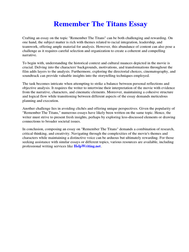 Remember The Titans Essay | PDF