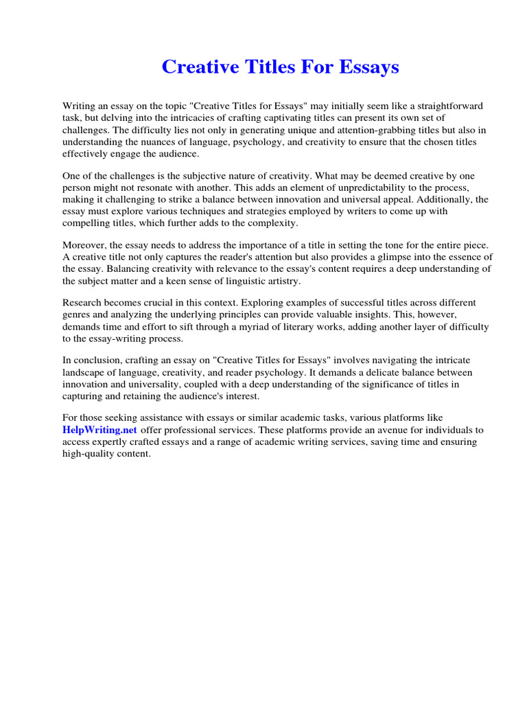 Creative Titles For Essays | PDF | Walt Disney | Risk