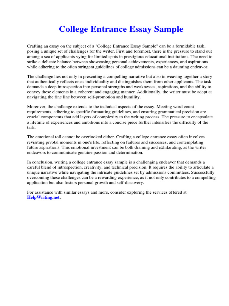 College Entrance Essay Sample | PDF