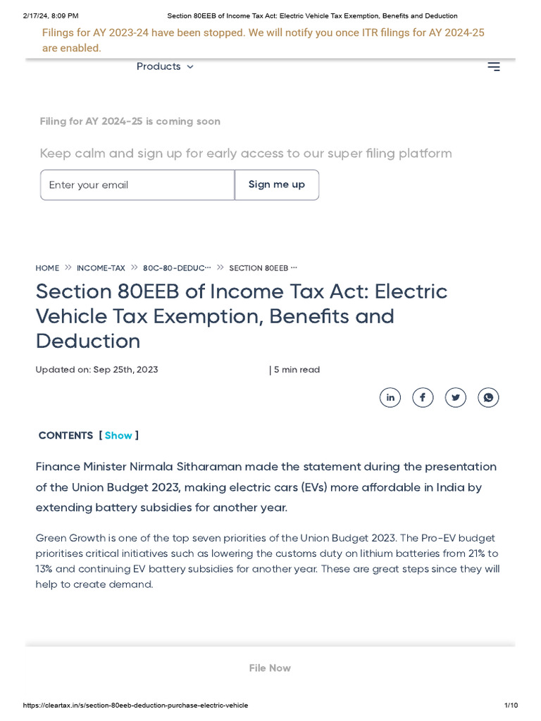 Section 80EEB of Income Tax Act - Electric Vehicle Tax Exemption, Benefits and Deduction | PDF ...