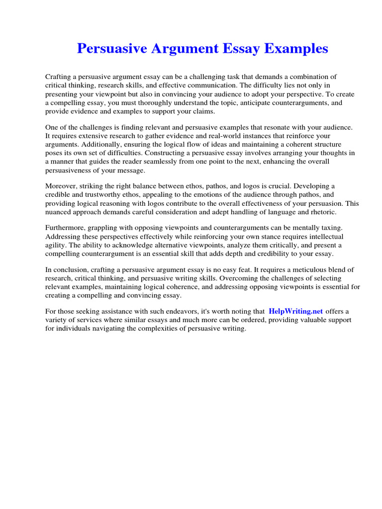 Persuasive Argument Essay Examples | PDF | Hamlet | Negligence