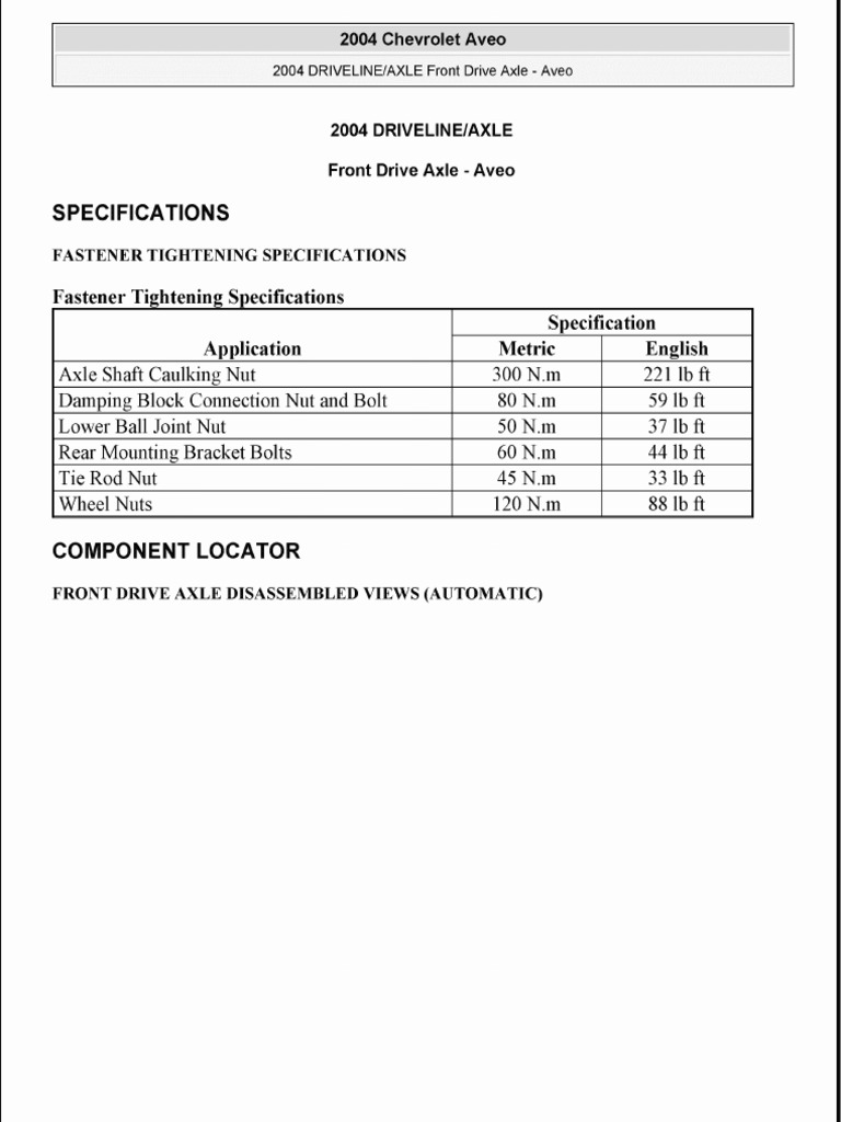 CHEVROLET AVEO-Wave - 02 2006-2014 Front Drive Axle | PDF