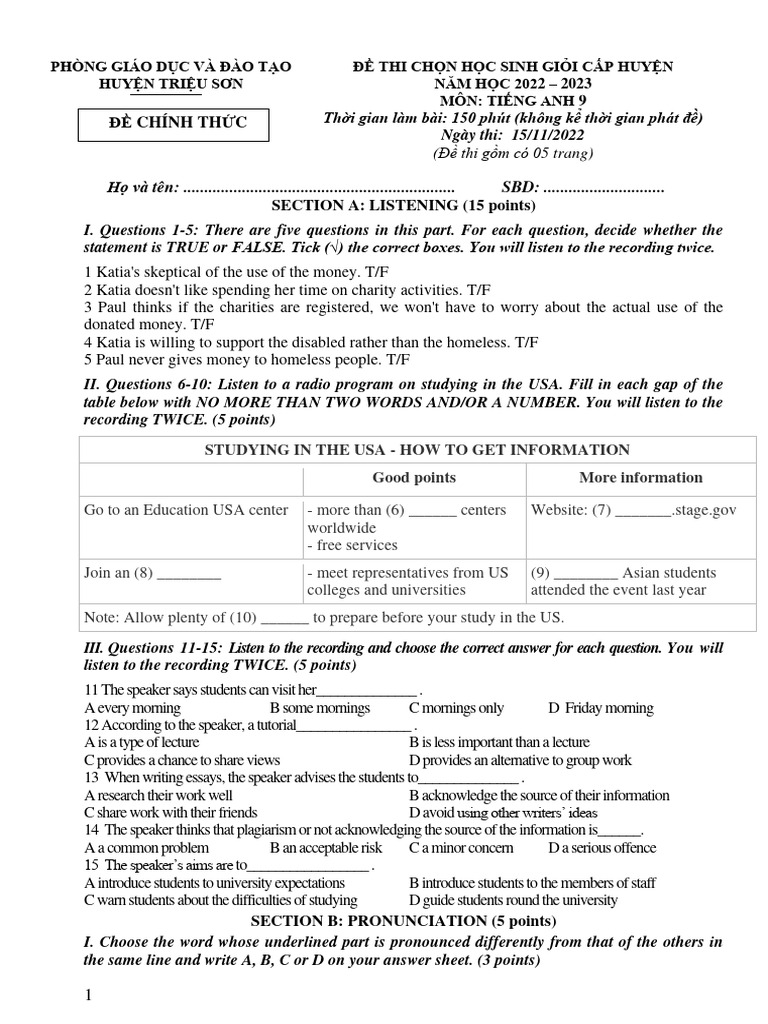 Tôi đang chia sẻ - Đề HSG 15.11 - yen pham.22 - với bạn | PDF | Teachers | Renewable Energy