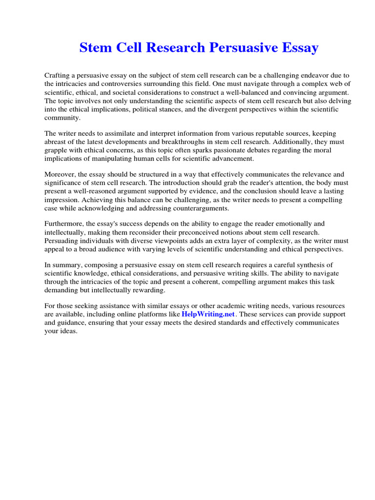 Stem Cell Research Persuasive Essay | Download Free PDF | Essays