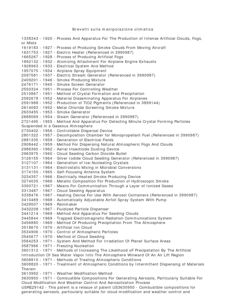 Brevetti Sulla Manipolazione Climatica - Patents On Weather ...