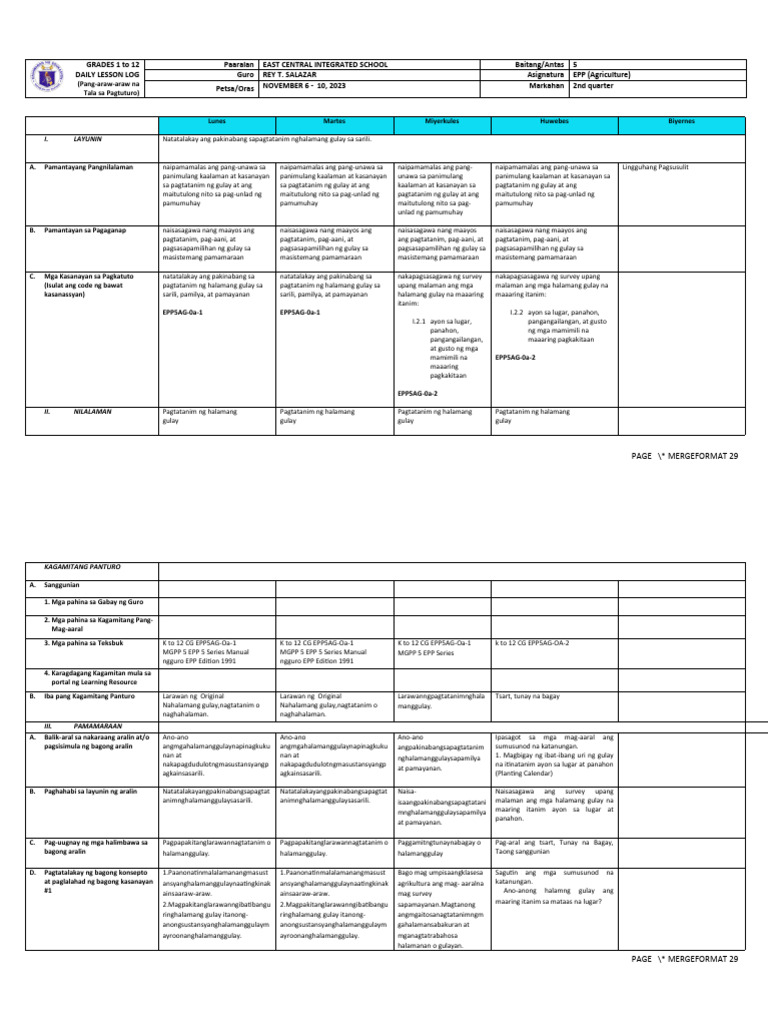 Grade 5 Epp Agri DLL Whole Year Grade 5 | PDF