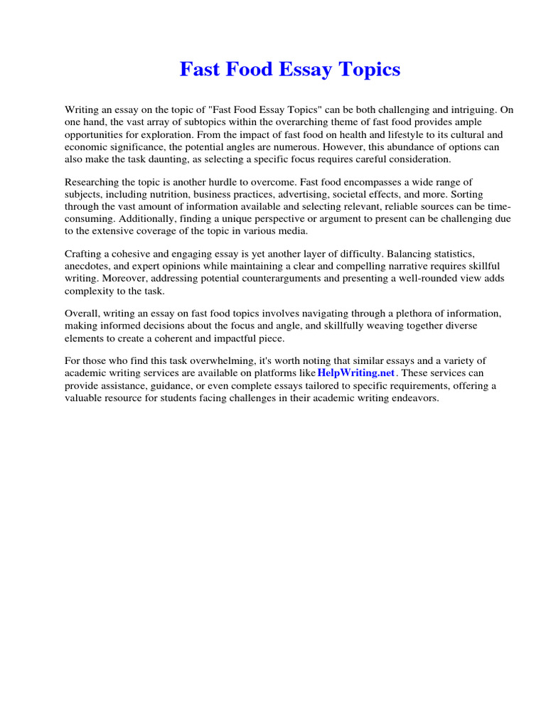 Fast Food Essay Topics | PDF | Chair | Contras