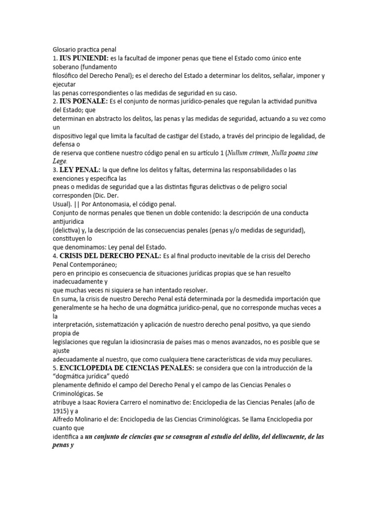 Glosario Practica Penal | PDF | Derecho penal | Intención (Derecho Penal)