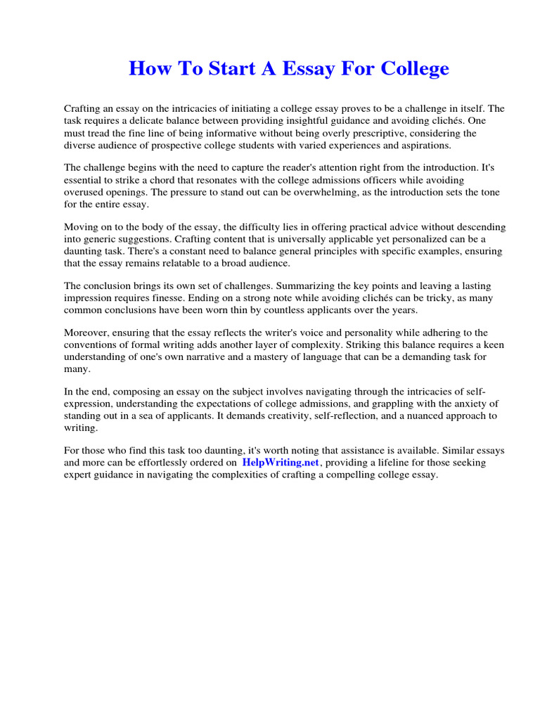 How To Start A Essay For College | Download Free PDF | Assassination Of ...
