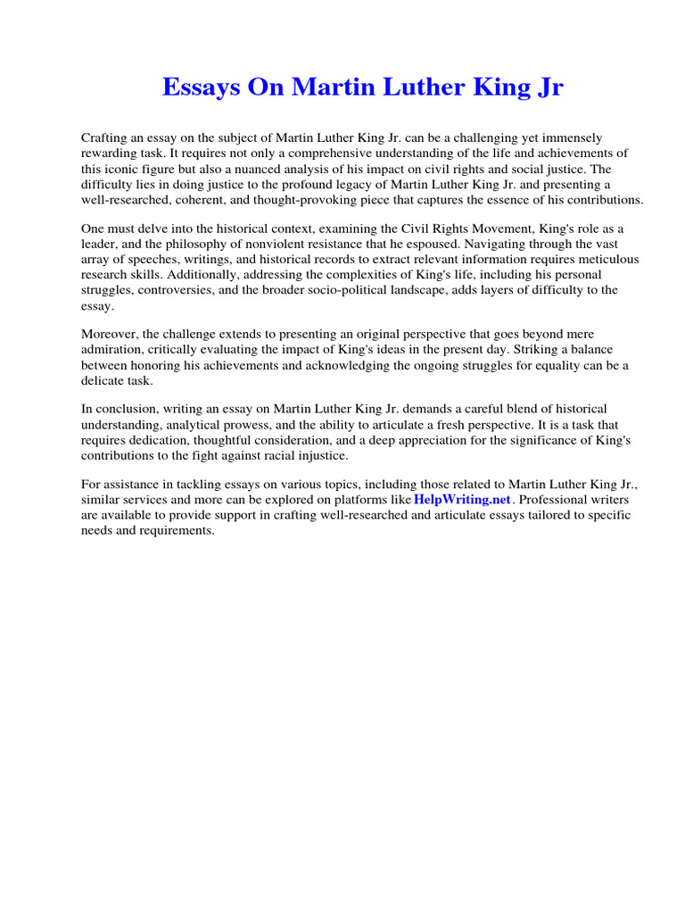 Essays On Martin Luther King JR | PDF | Martin Luther King Jr. | Essays