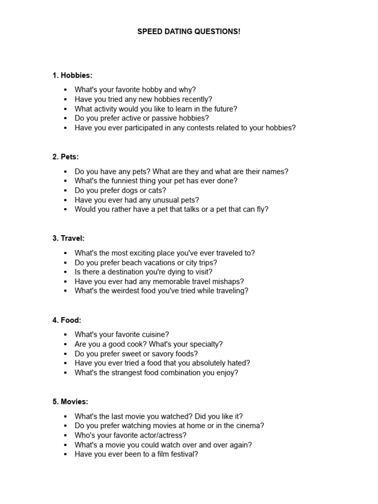 Speed Dating Questions | PDF | Ghosts