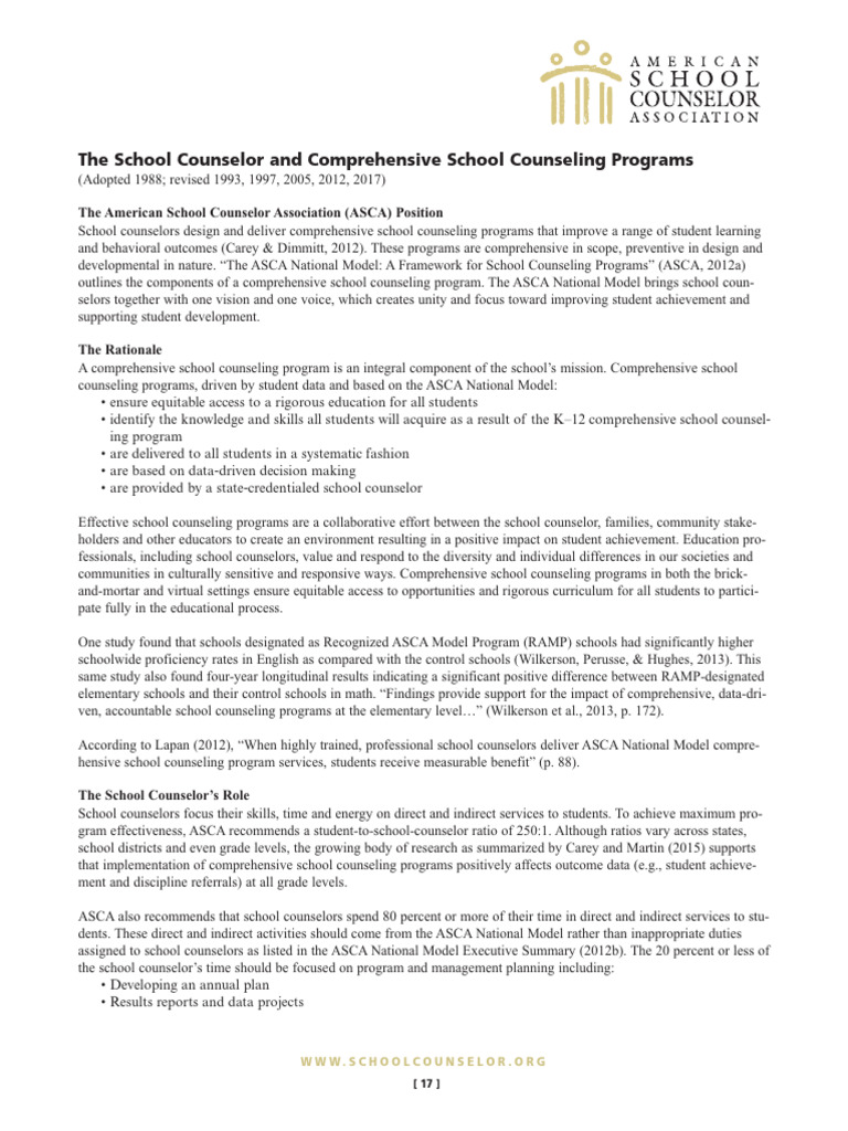 ASCA Comprehensive School Counseling Programs | PDF | School Counselor ...