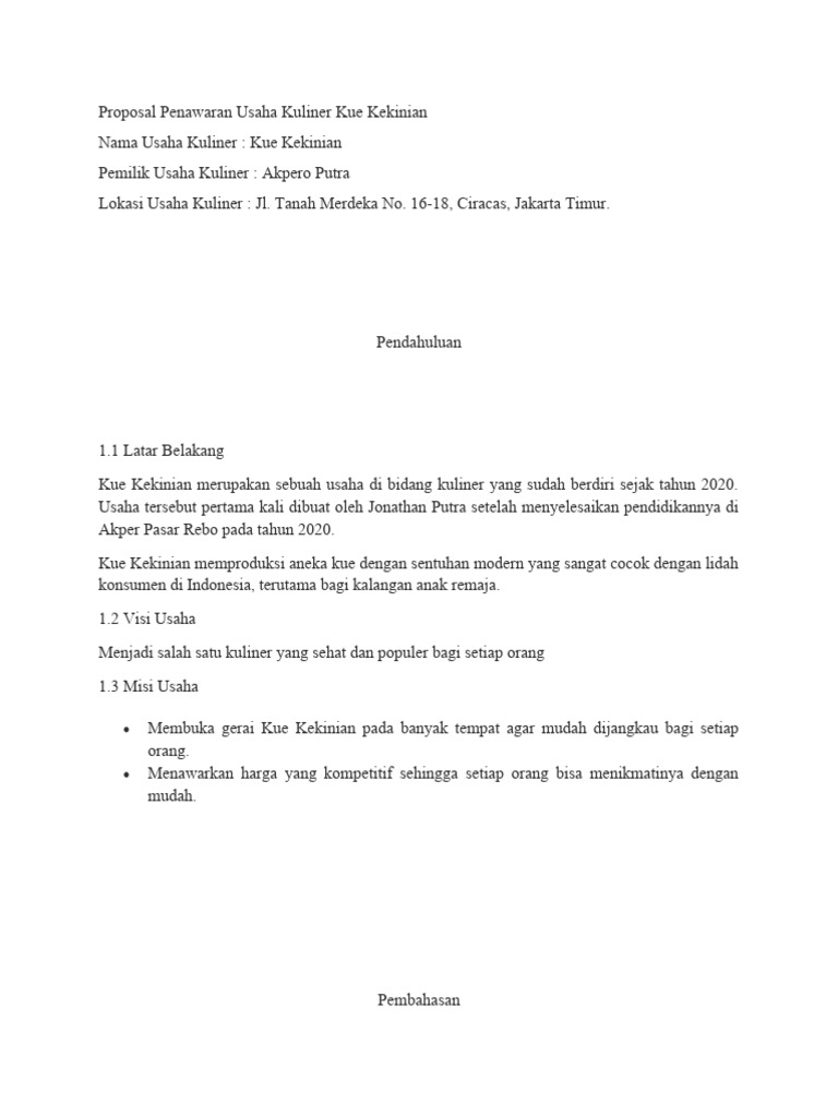 Proposal Penawaran Usaha Kuliner Kue Kekinian | PDF
