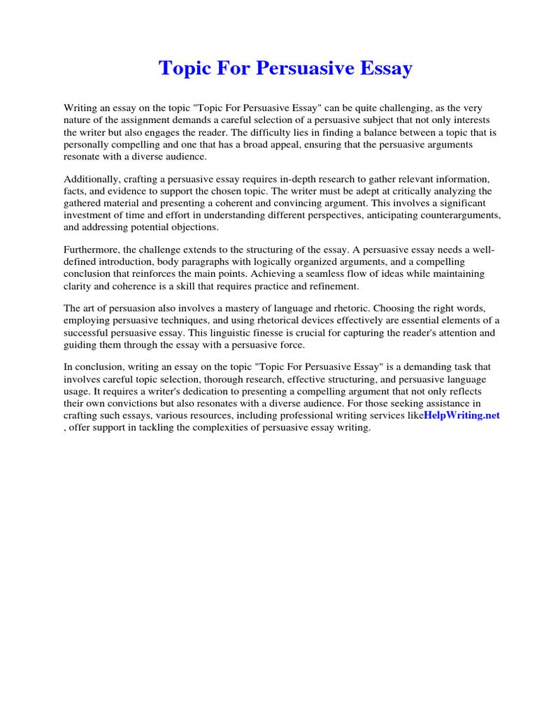 Topic For Persuasive Essay | PDF | Essays | Persuasion