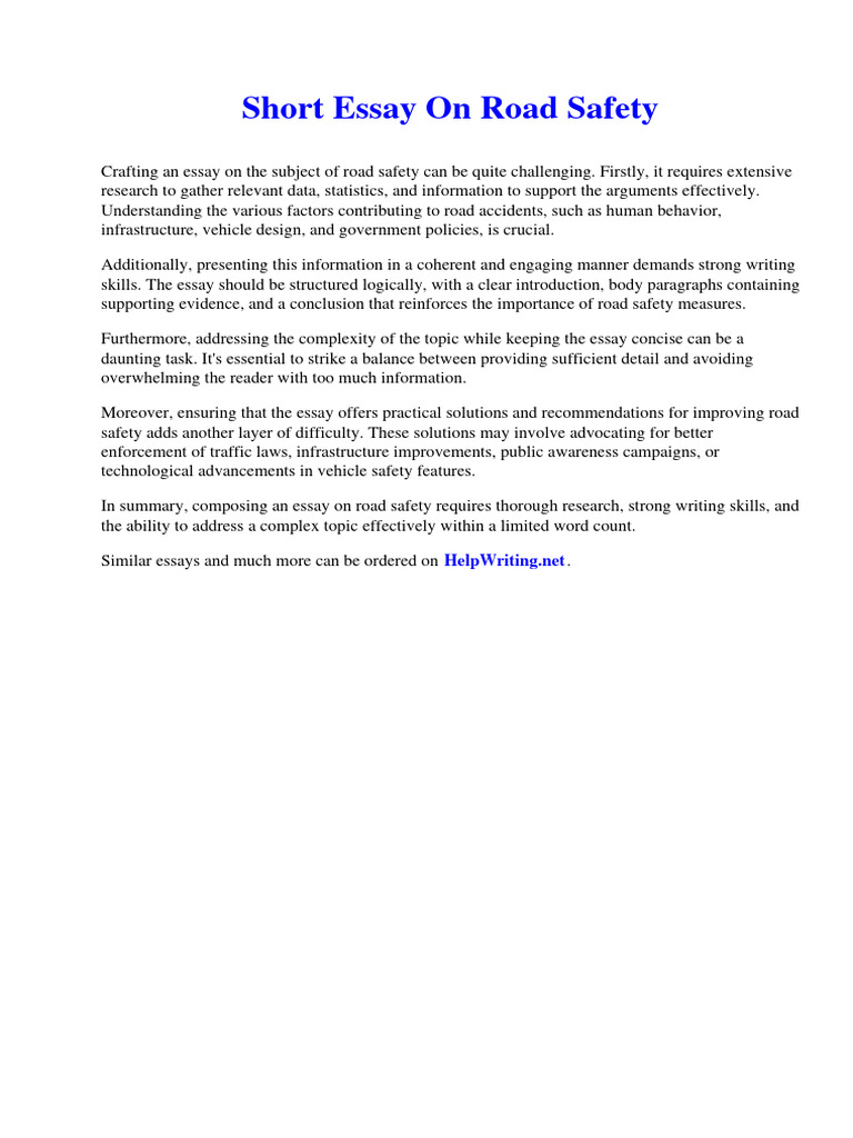 Short Essay On Road Safety | PDF | Essays | Morphology (Linguistics)
