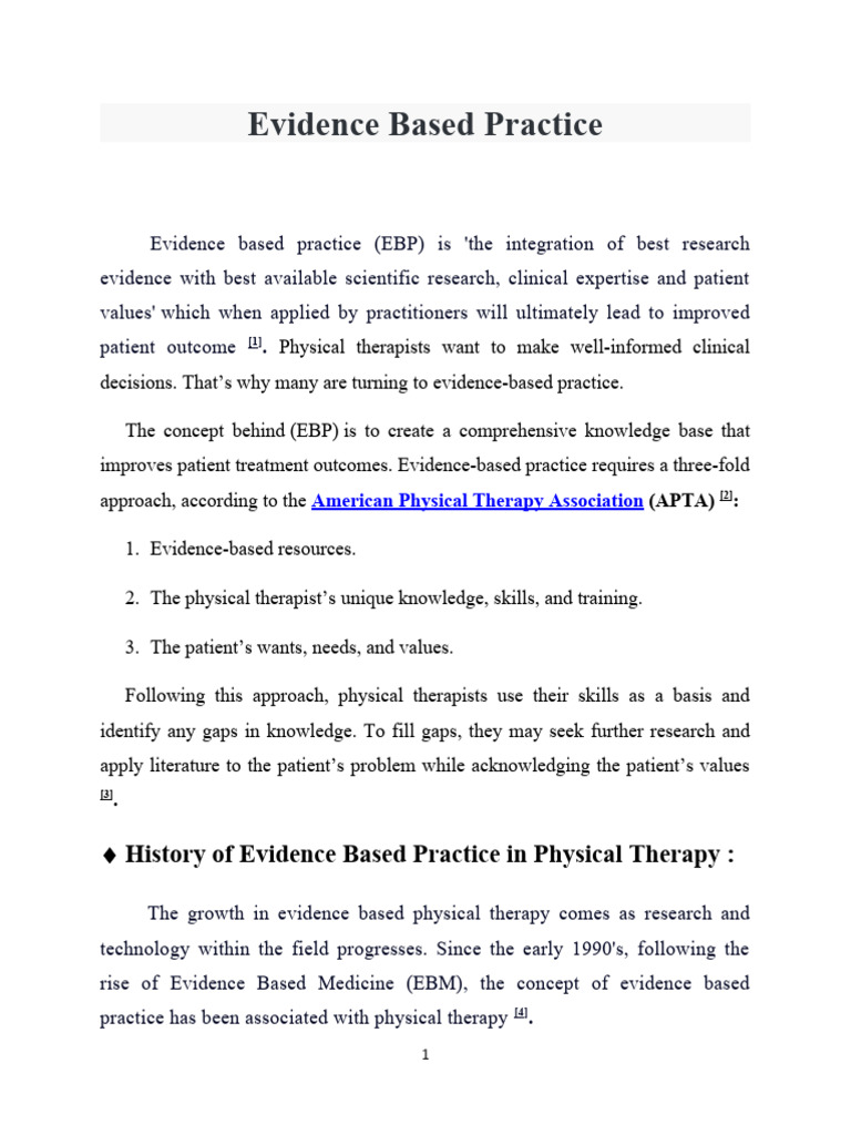 Evidence-Based Practice in Physical Therapy | PDF | Evidence Based ...