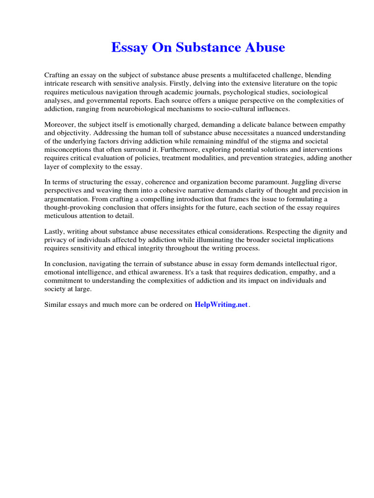 Essay On Substance Abuse | Download Free PDF | Essays