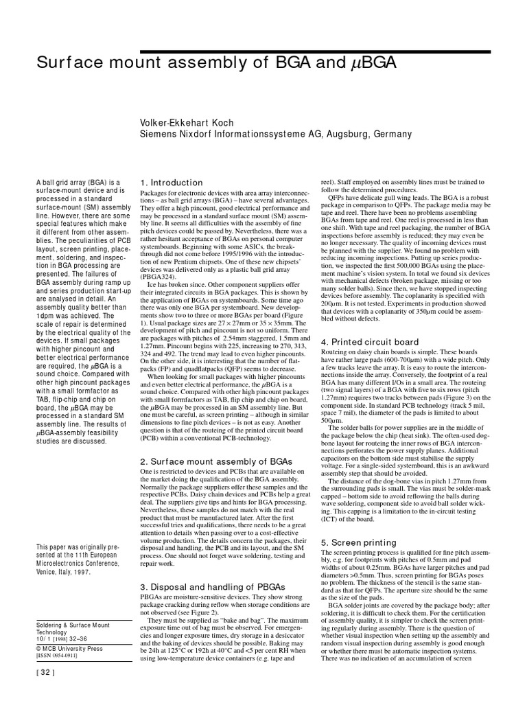 Surface Mount Assembly of BGA and BGA: Volker-Ekkehart Koch Siemens ...