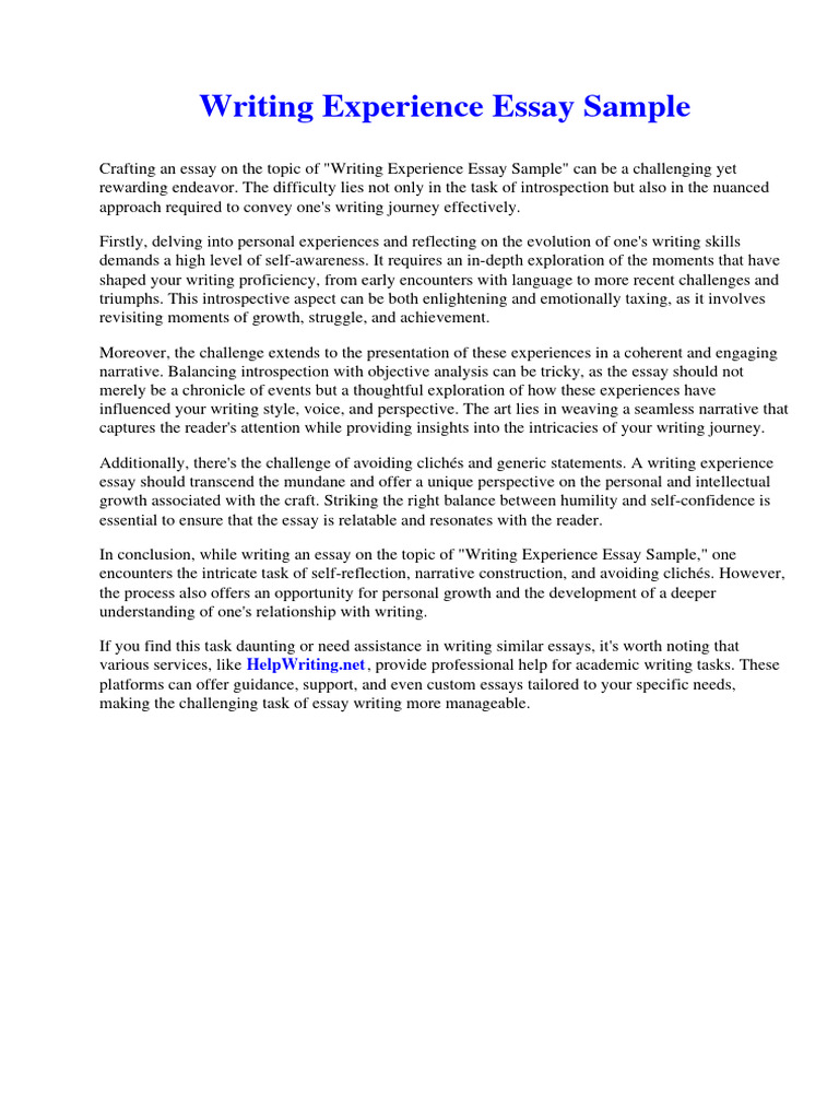 Writing Experience Essay Sample | PDF | Essays | Experience